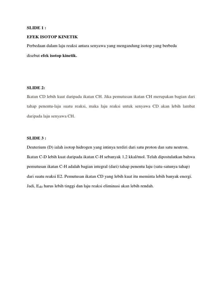Bahan PPT Efek Kinetik Isotop & Katalis Asam | PDF