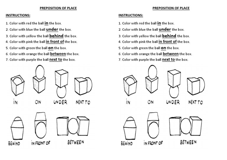 Prepositions of Place Coloring Activity | PDF