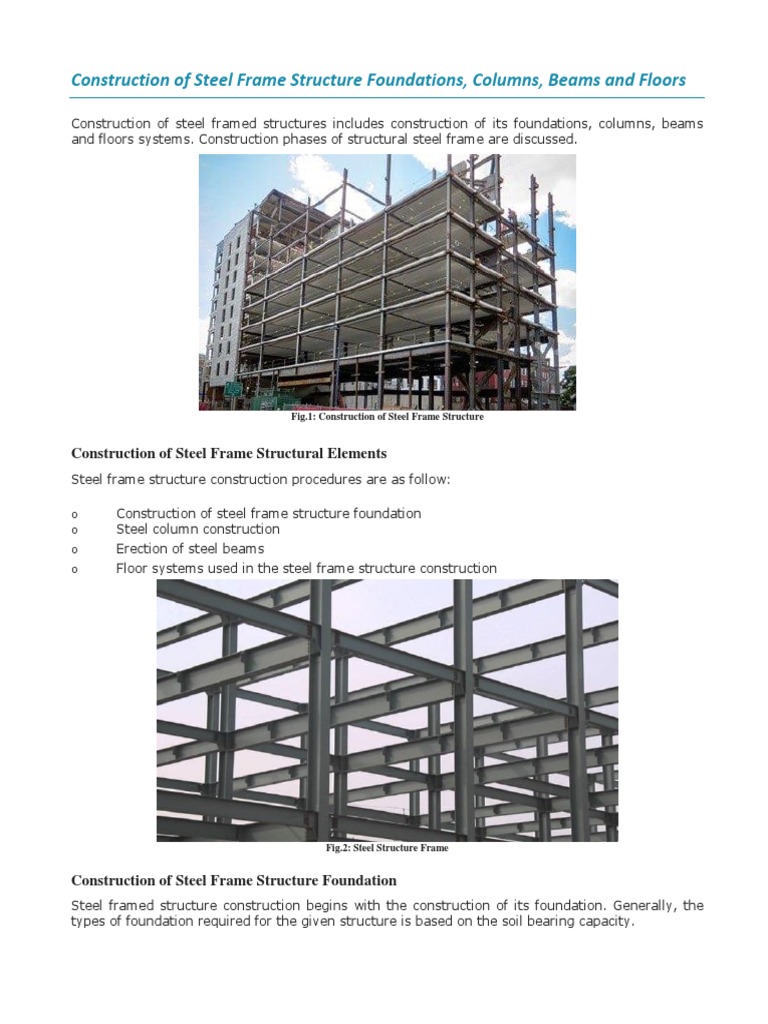 Construction of Steel Frame Structure Foundations - Columns - Beams and ...