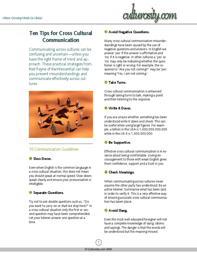 Tips For Cross-Cultural Communication | PDF | Humour | Communication