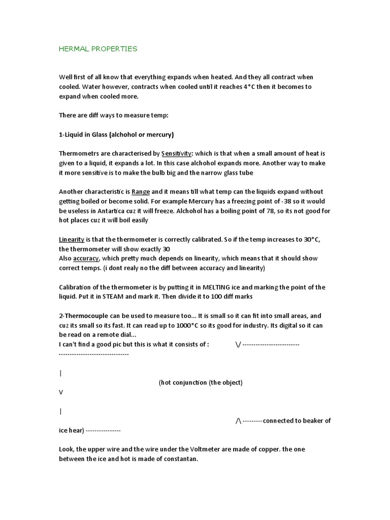 Hermal Properties: 1-Liquid in Glass (Alchohol or Mercury) | PDF ...