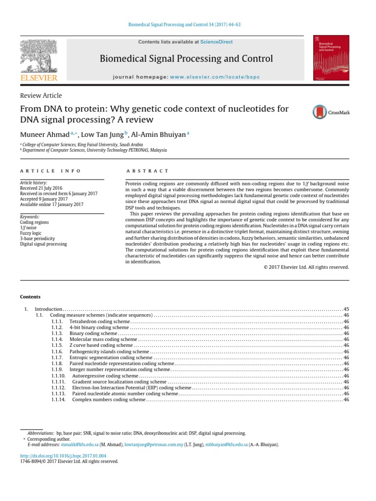 From DNA To Protein Why Genetic Code Context of Nucleotides For DNA Signal Processing A Review ...