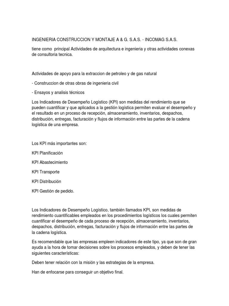 Indicadores Logísticos y KPI en INCOMAG | PDF | Logística | Planificación