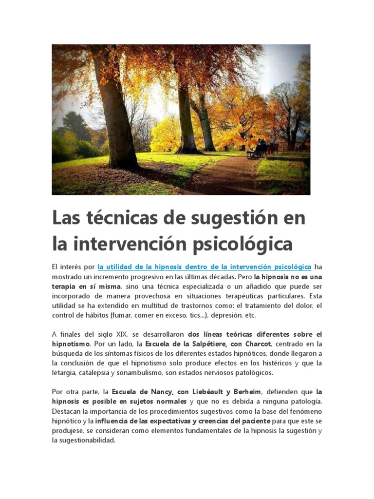 Técnicas de Sugestión en La Intervención Psicológica | PDF | Hipnosis ...
