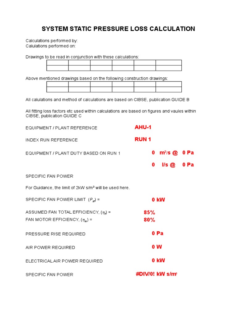 Static Pressure Loss Calculation Guide | PDF | Pressure | Physics