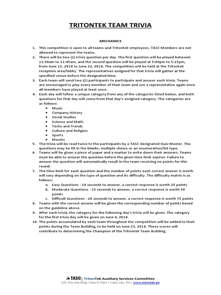 Trivia Mechanics Rev2 | PDF | Pub Quiz | Leisure