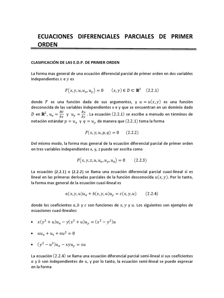 Ecuaciones Diferenciales Parciales: Primer Orden | PDF | Ecuaciones ...