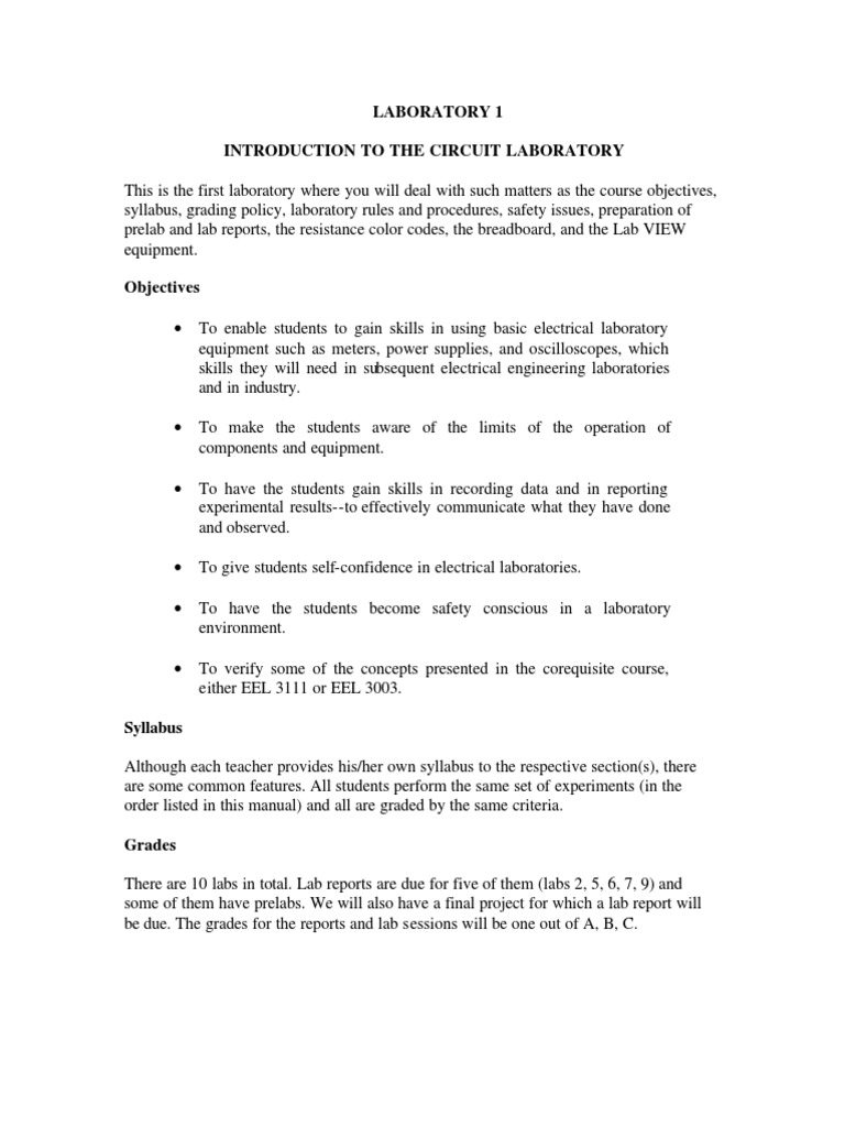 Laboratory 1 Introduction To The Circuit Laboratory | PDF | Resistor ...