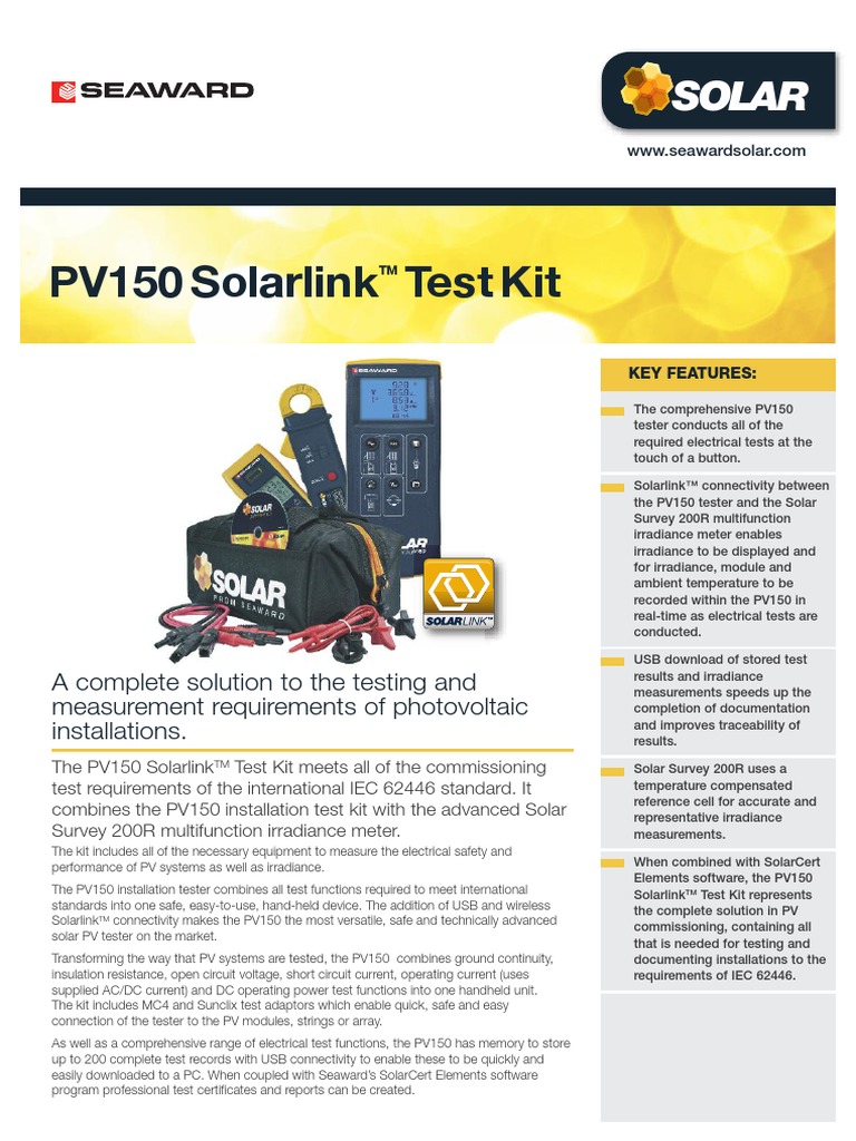 PV150 Solarlink Test Kit: Solar | PDF | Photovoltaic System | Photovoltaics