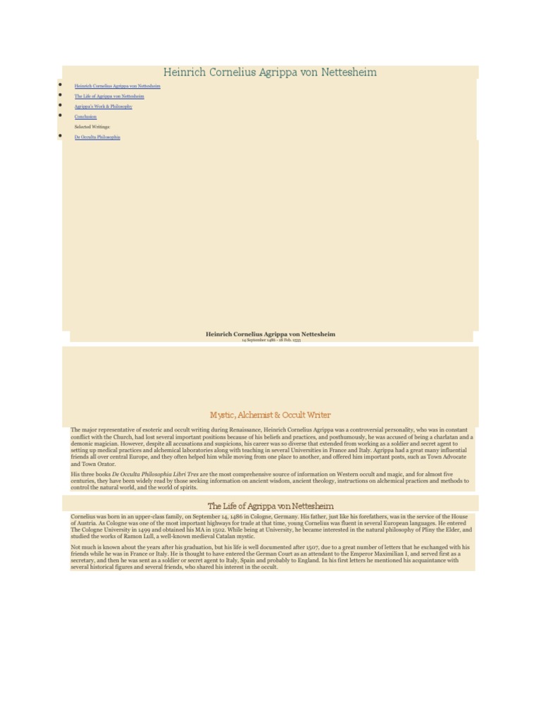 Heinrich Cornelius Agrippa Von Nettesheim | PDF | Alchemy | Religious ...
