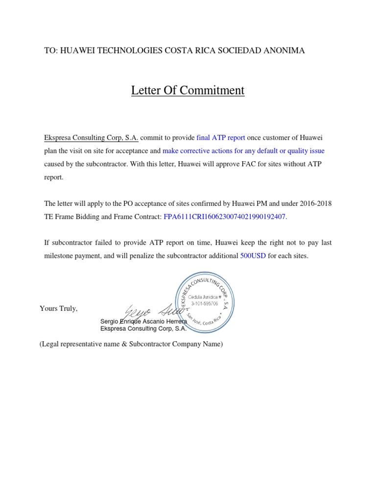 Commitment Letter For FAC Under TE Frame Bidding (Ekspresa) | PDF