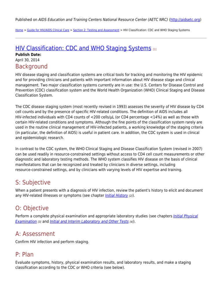 AETC NRC - HIV Classification_ CDC and WHO Staging | Hiv/Aids | Infection