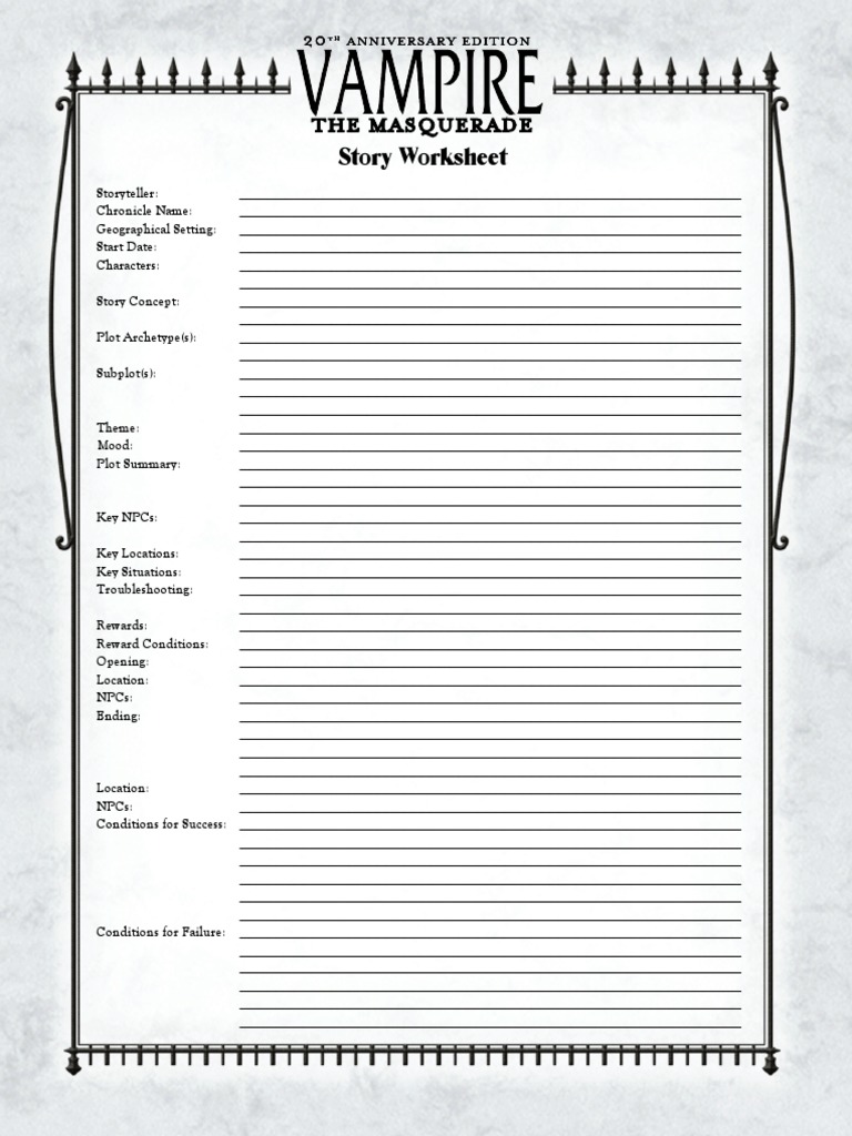 Vampire 20th StoryWorksheet Interactive | PDF | Role Playing Games ...