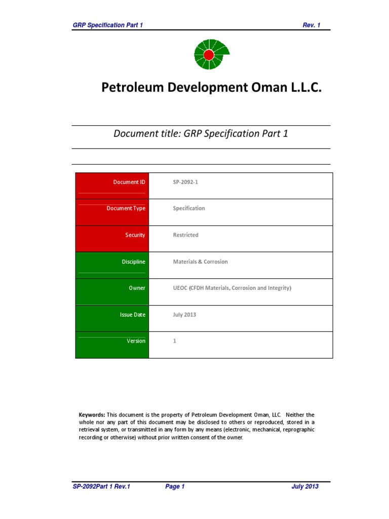 SP-2092 - GRP Specification Qualification and Manufacturing | PDF ...