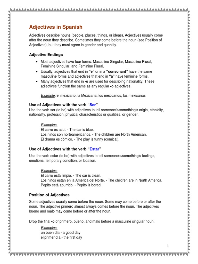 Adjectives in Spanish: Adjective Endings | PDF