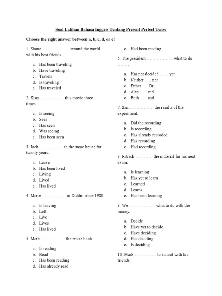 Soal Latihan Bahasa Inggris Tentang Present Perfect Tense | PDF | Grammar