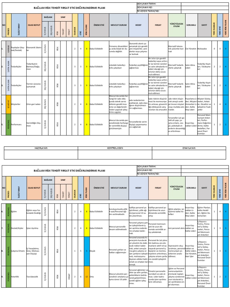 Iso 9001-2015 Baglam Risk Firsat Etki Degerlendirme Plani | PDF