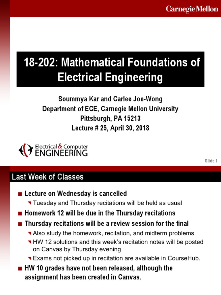 18-202: Mathematical Foundations of Electrical Engineering | PDF ...