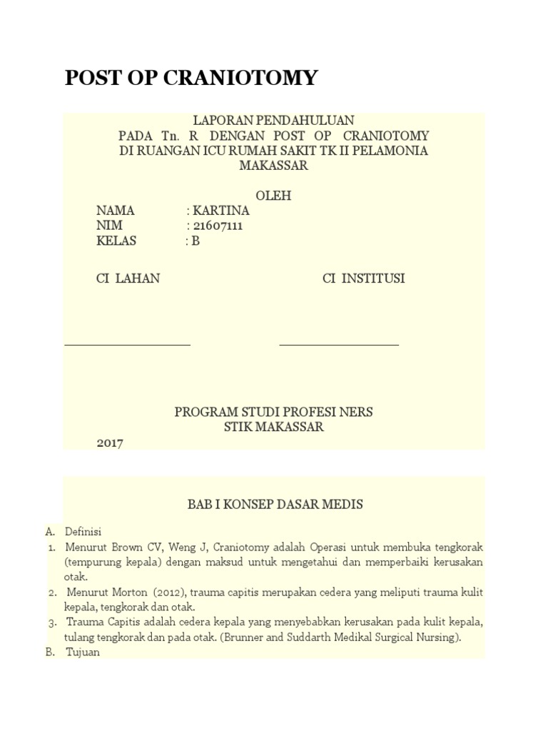 Post Op Craniotomy | PDF