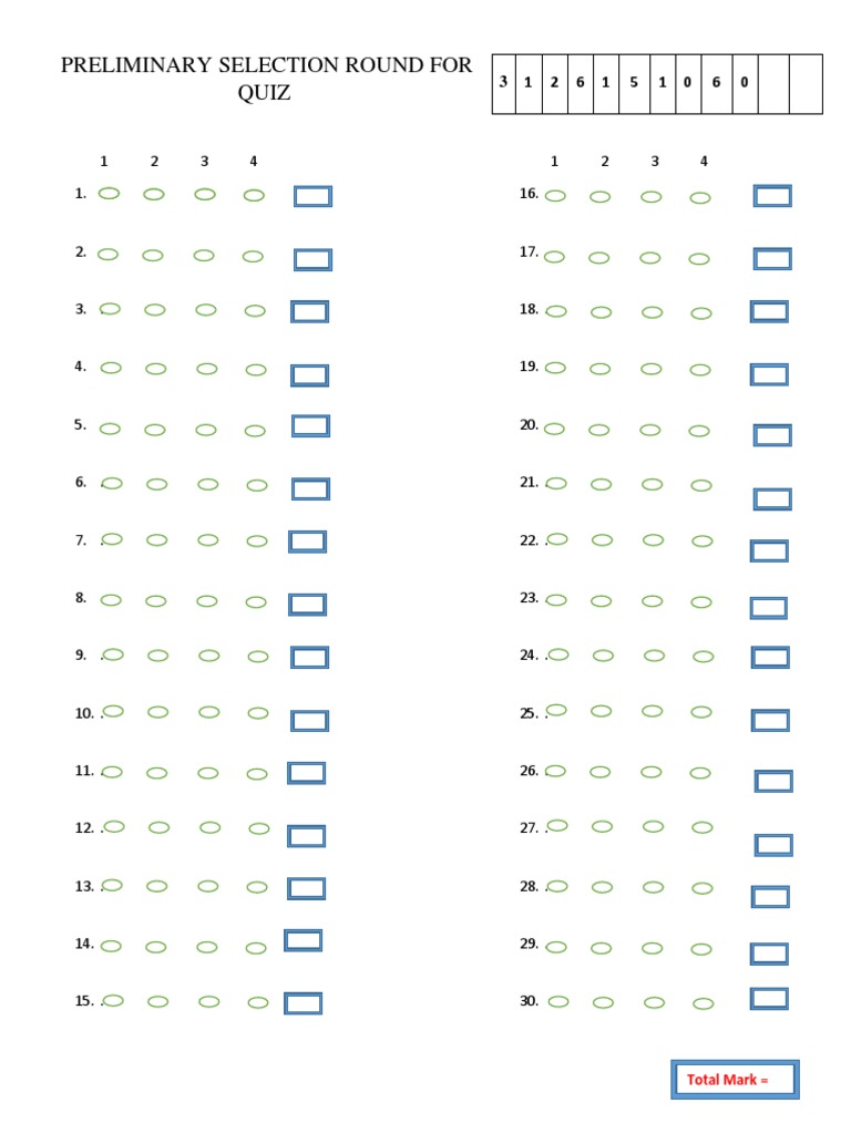 Preliminary Selection Round For Quiz: Total Mark | PDF