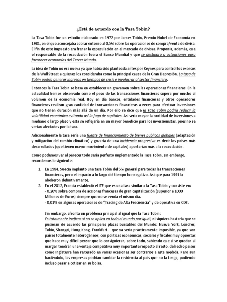 Tasa Tobin Analisis | PDF | Bancos | Economias