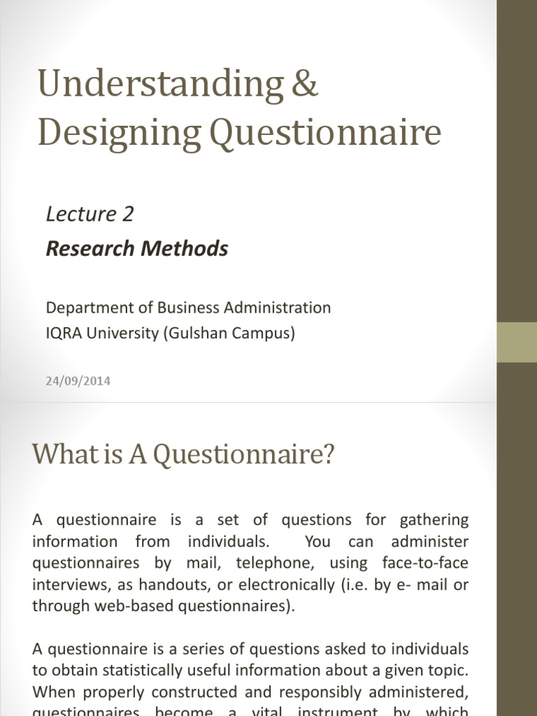 Understanding & Designing Questionnaire: Research Methods | PDF ...
