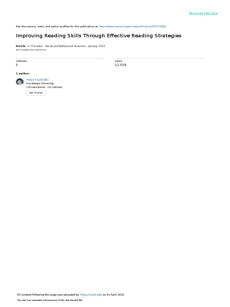 Improving Reading Skills Through Effective Reading | PDF | Action Research | Reading Comprehension