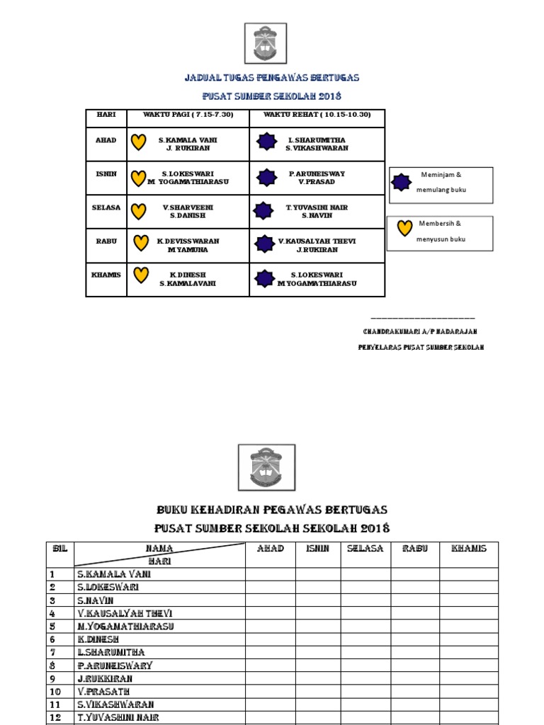 Jadual Tugas Pengawas Bertugas | PDF