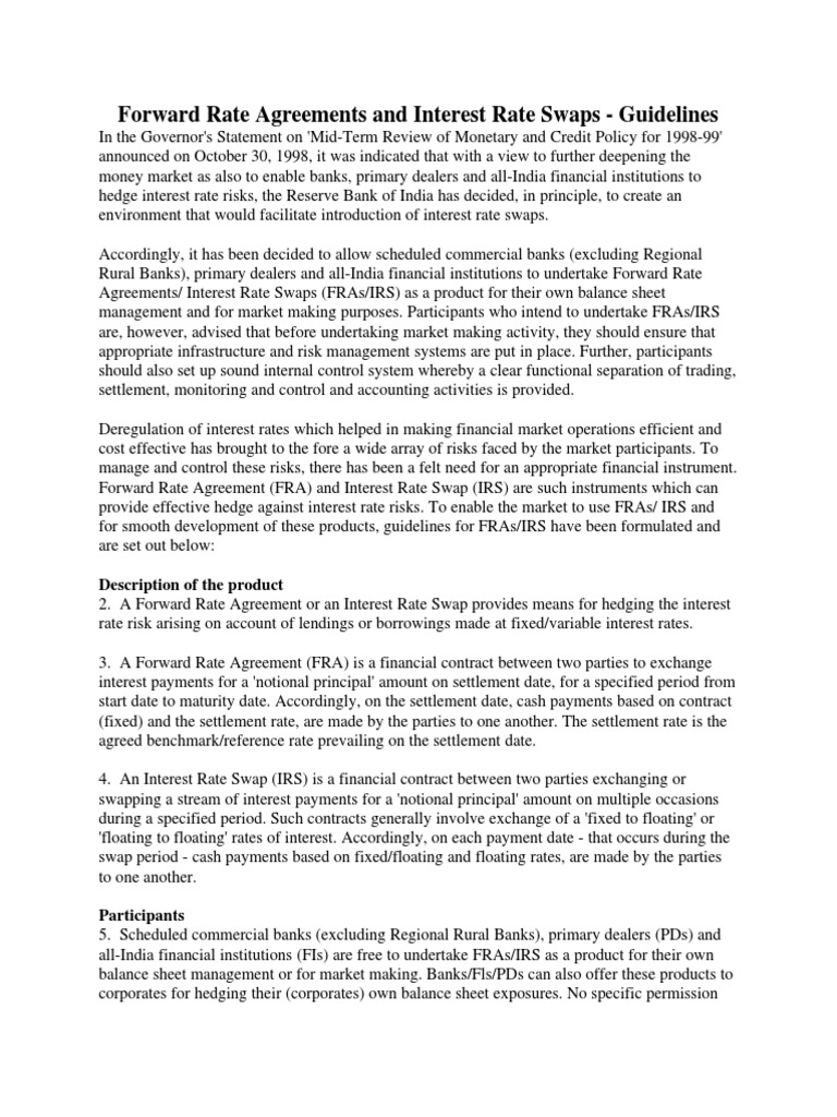 Forward Rate Agreements and Interest Rate Swaps - Guidelines | PDF ...
