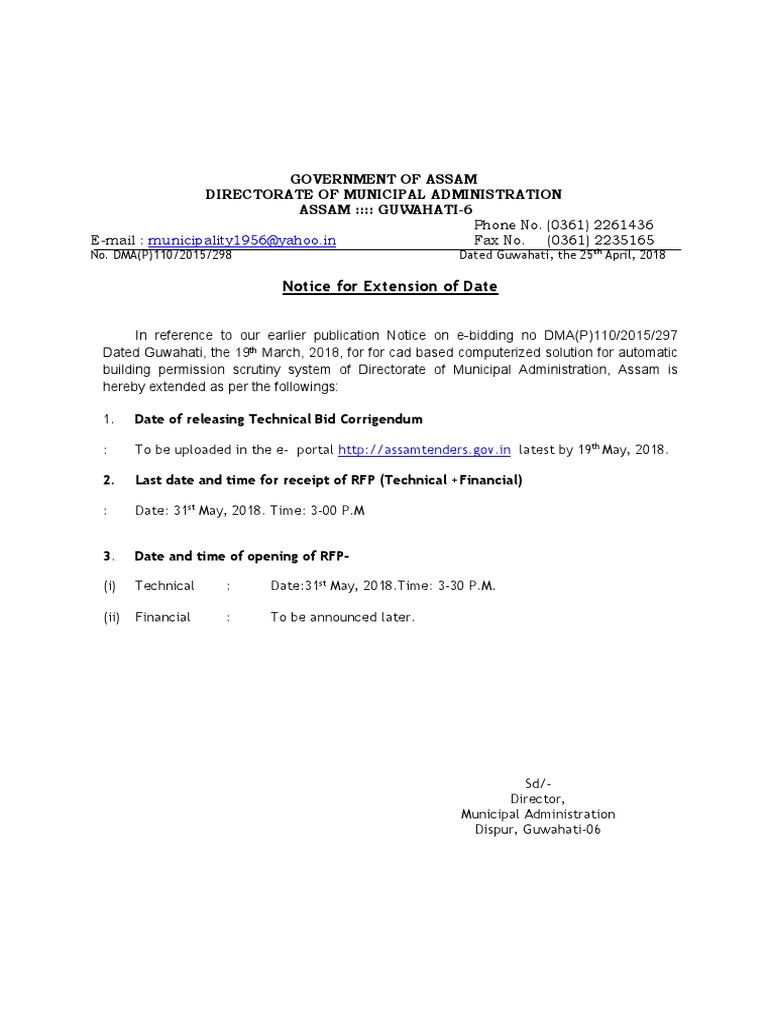 Notice For Extension of Date: Municipality1956@yahoo - in | PDF