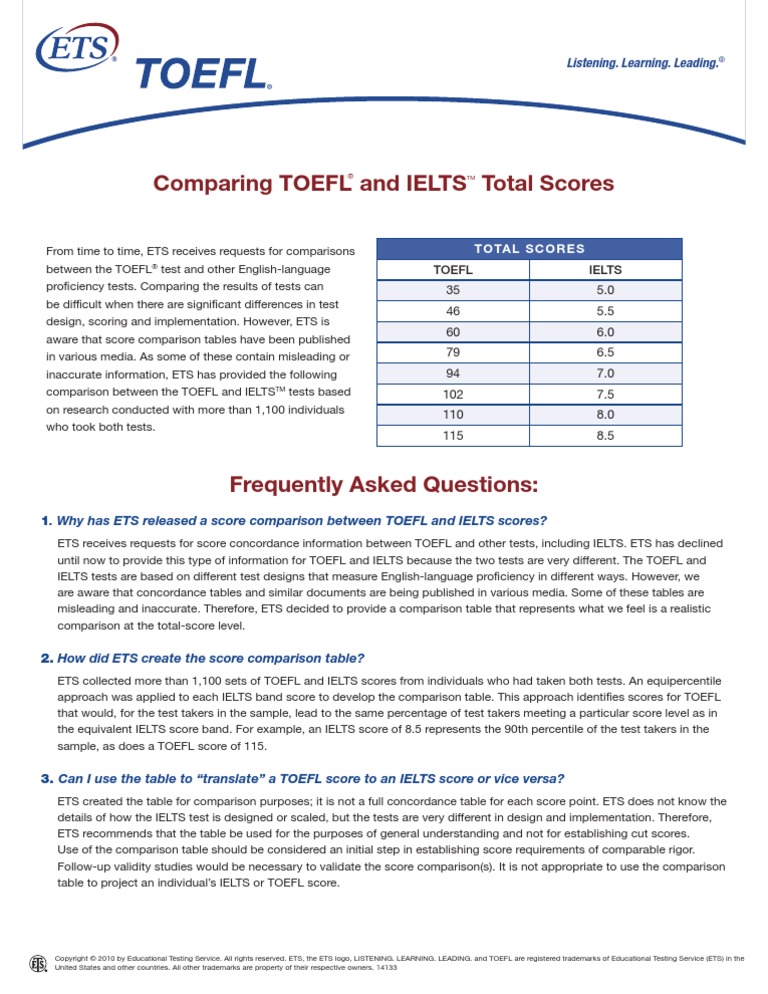 IELTS Comparison Chart | PDF | International English Language Testing ...