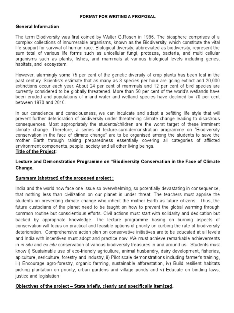 Biodiversity Conservation Proposal for Students | PDF | Biodiversity ...