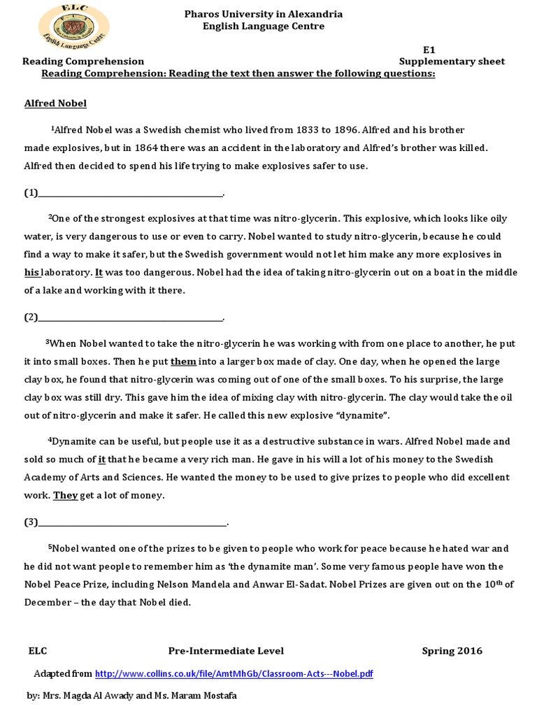 Reading Comprehension For Pre - Intermediate | PDF