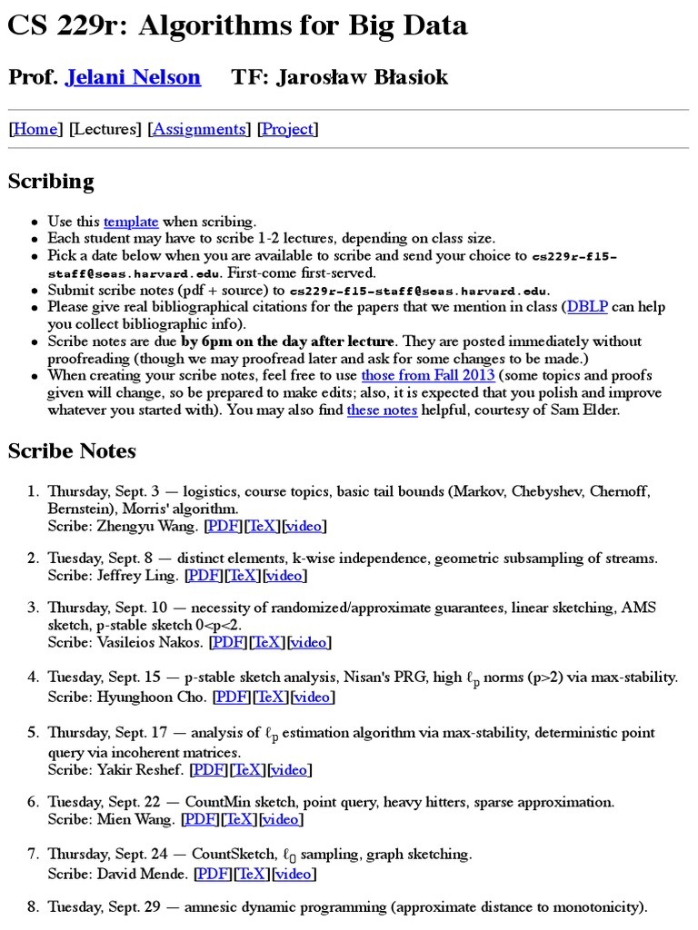 Algorithms For Big Data (CS 229r) | PDF | Matrix (Mathematics) | Computer Programming