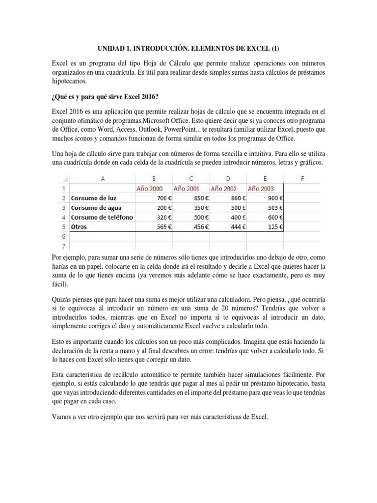 Unidad 1 - Introduccion Elementos de Excel | Descargar gratis PDF | Point and Click | Microsoft ...