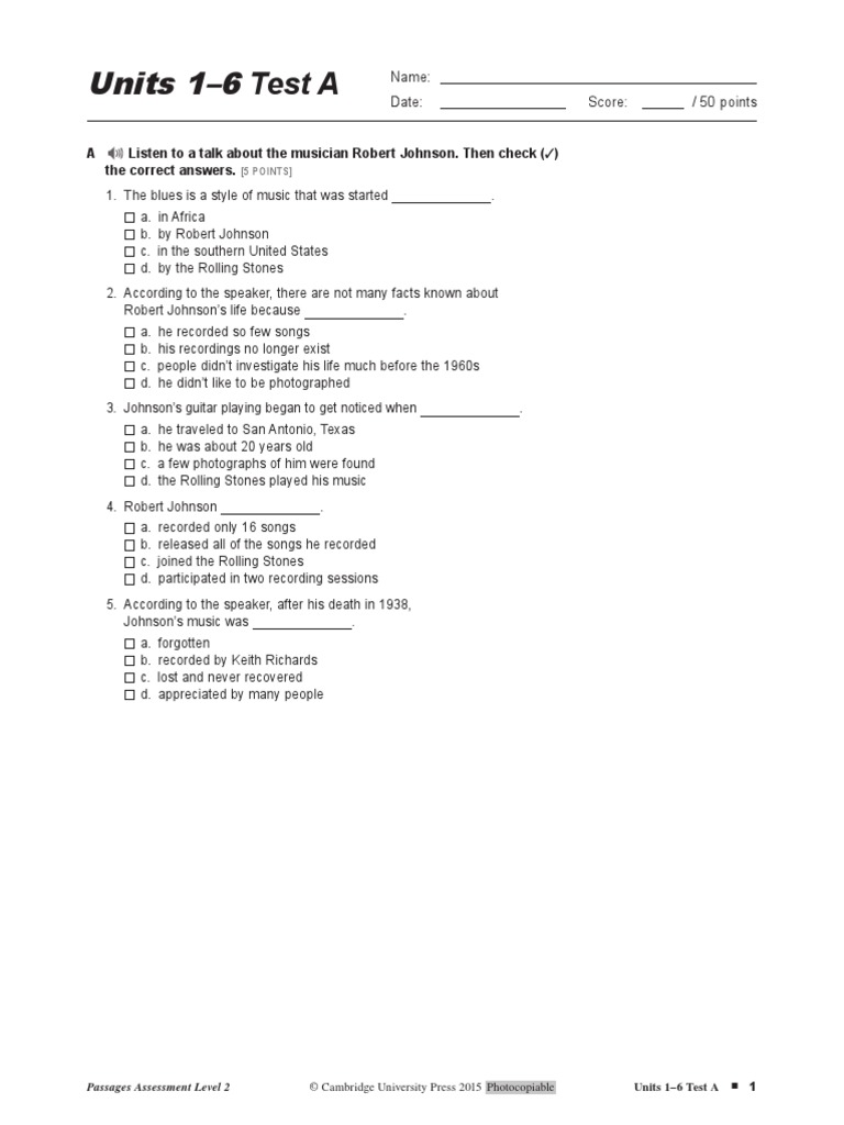 Units 1-6: Test A | Download Free PDF | Extrasensory Perception