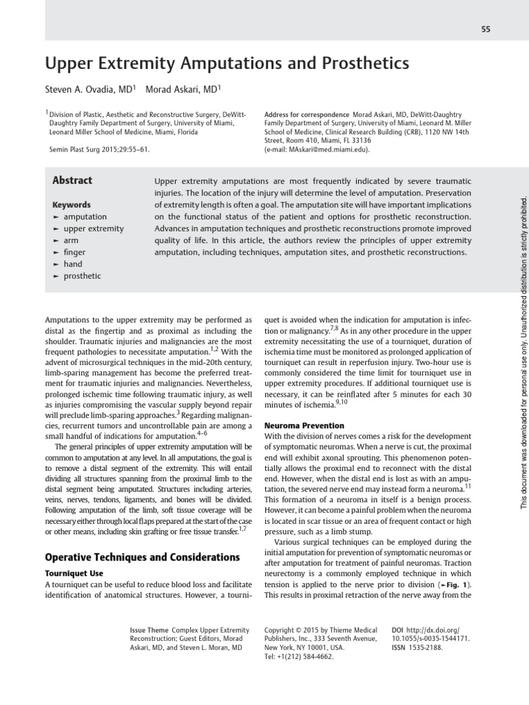 Upper Extremity Amputations and Prosthetics: Steven A. Ovadia, MD Morad Askari, MD | PDF ...