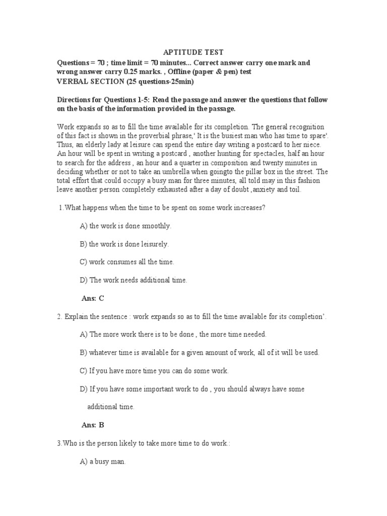 Aptitude Test | PDF | Time | Space