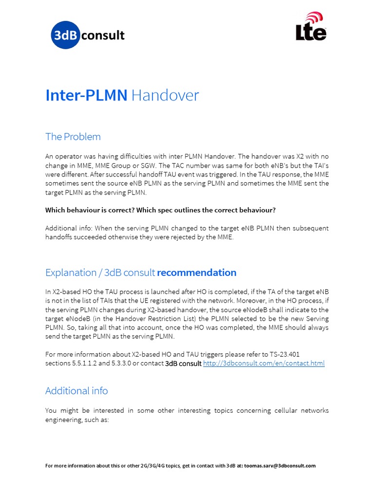 Inter-PLMN Handover: The Problem | PDF