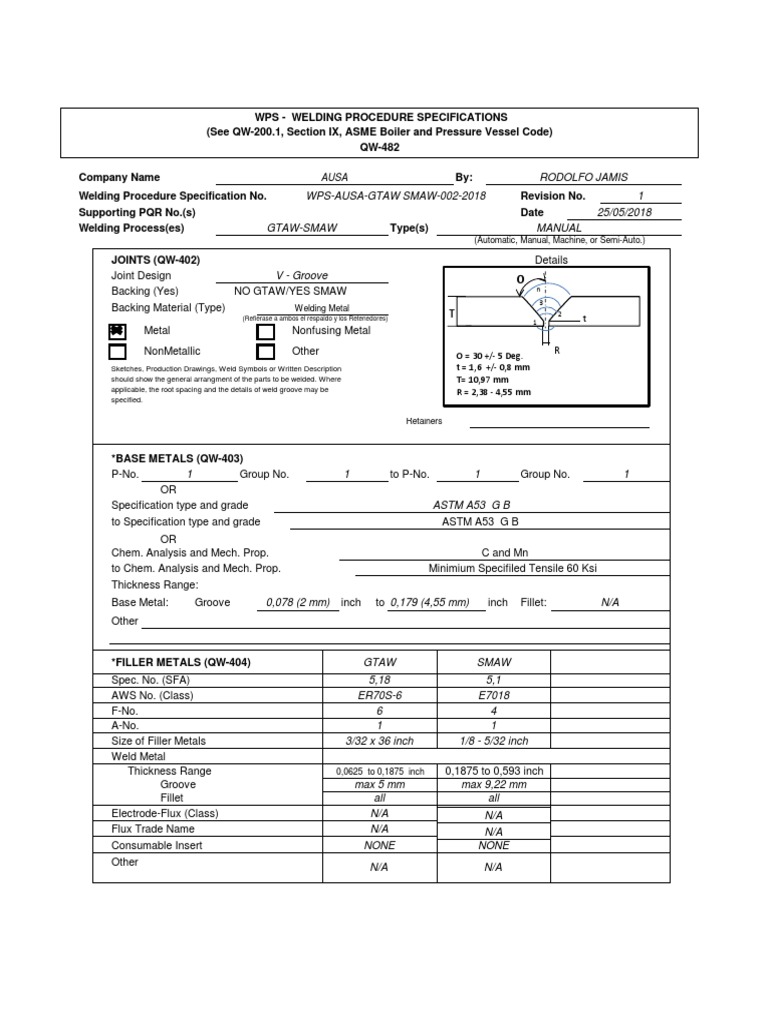 Wps Ausa Gtaw Smaw 002 2018 Ok R | PDF | Metalworking | Building Materials