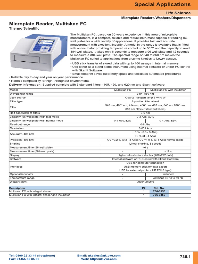 Microplate Reader, Multiskan FC: Microplate Readers/Washers/Dispensers ...