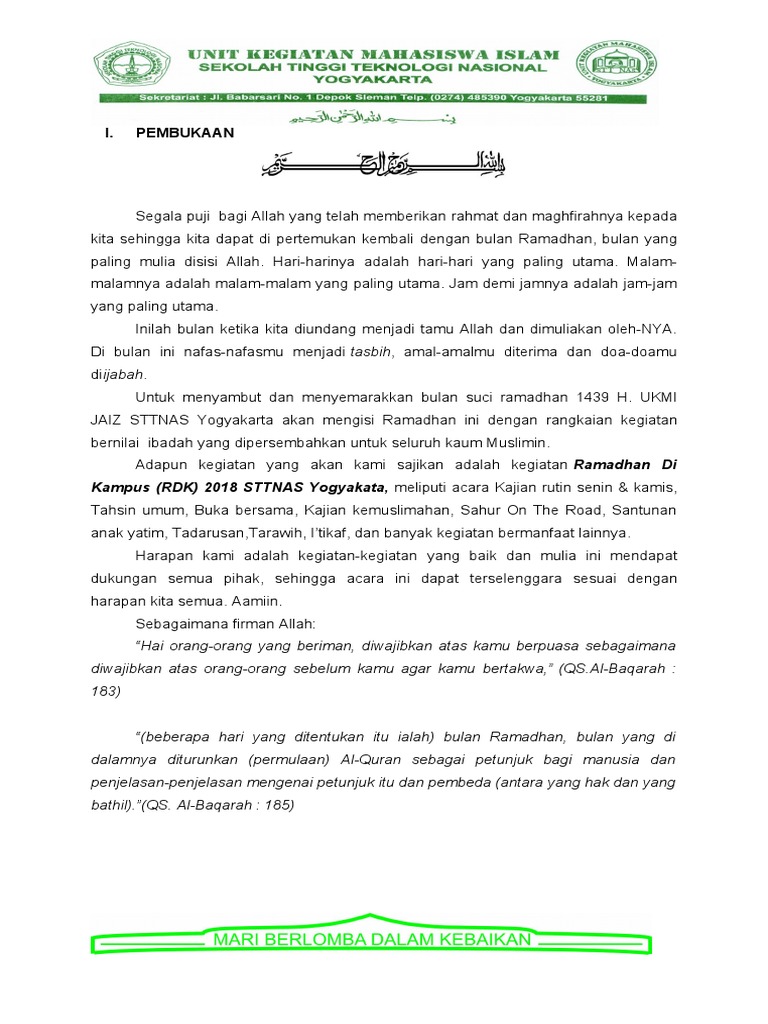 Proposal Kegiatan Ramadhan Di Kampus Ukmi Sttnas Yogyakarta | PDF