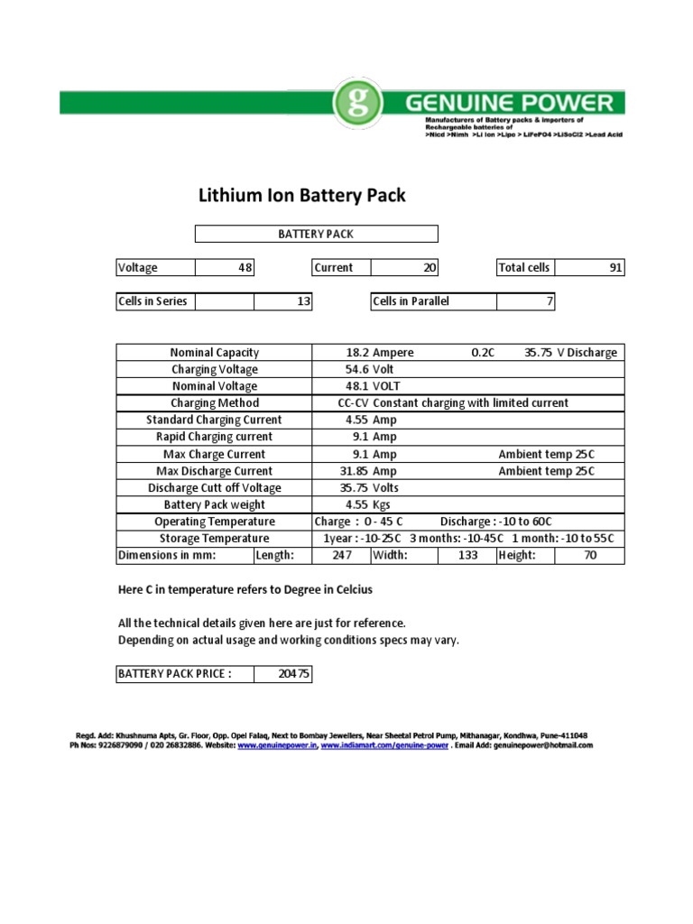 Lithium Ion Battery Pack: Here C in Temperature Refers To Degree in ...