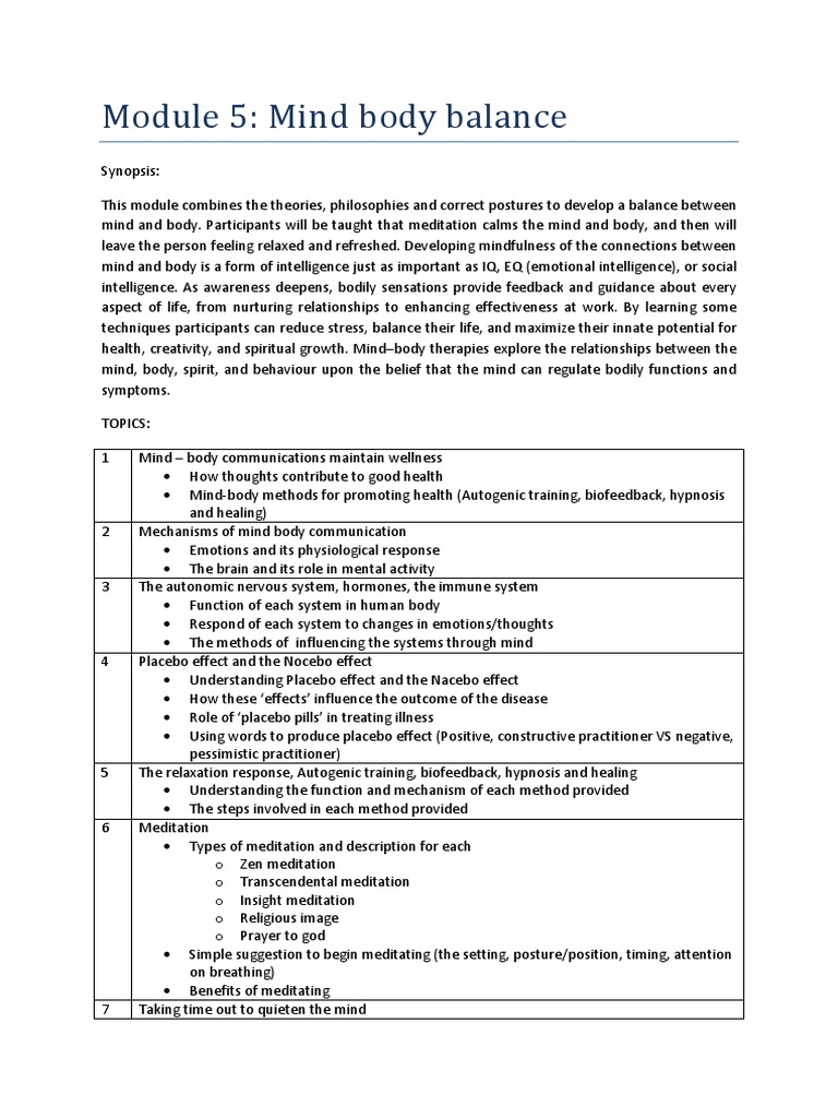 Module 5: Mind Body Balance | Download Free PDF | Stress (Biology ...