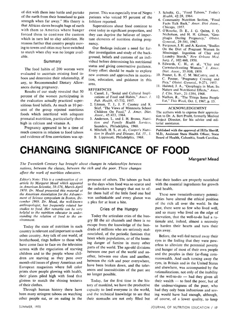 Changing Significance of Food Margaret Mead | PDF | Foods | Poverty