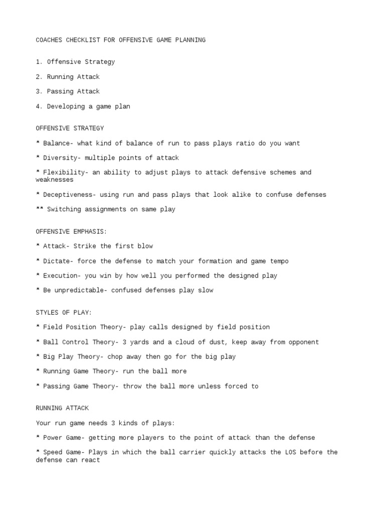 Coaches Checklist For Offensive Game Planning | PDF | National Football ...
