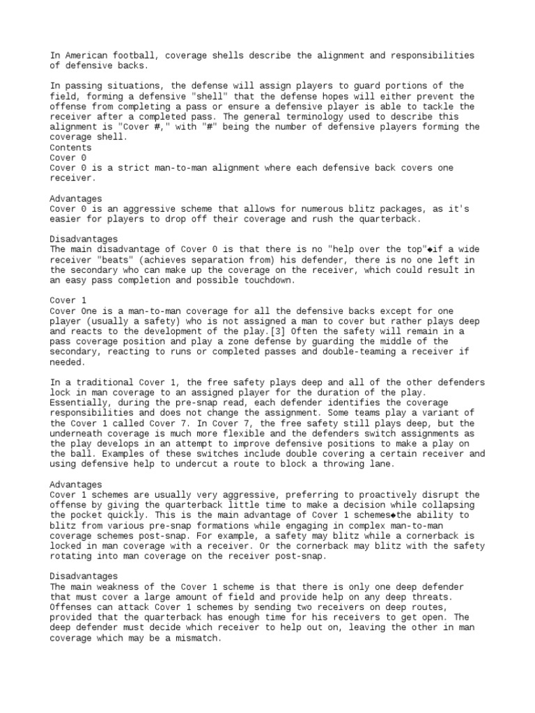 Coverage Shells Advantages and Disadvantages | PDF | Football Codes ...