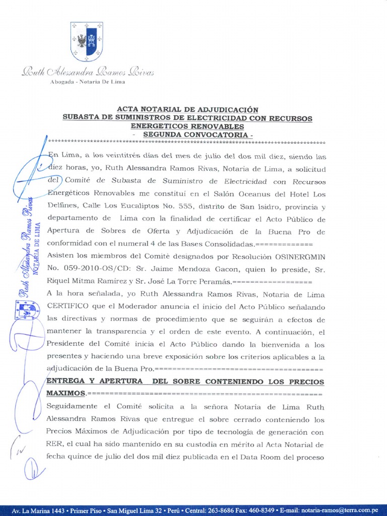 Acta de Adjudicacion Subasta | PDF