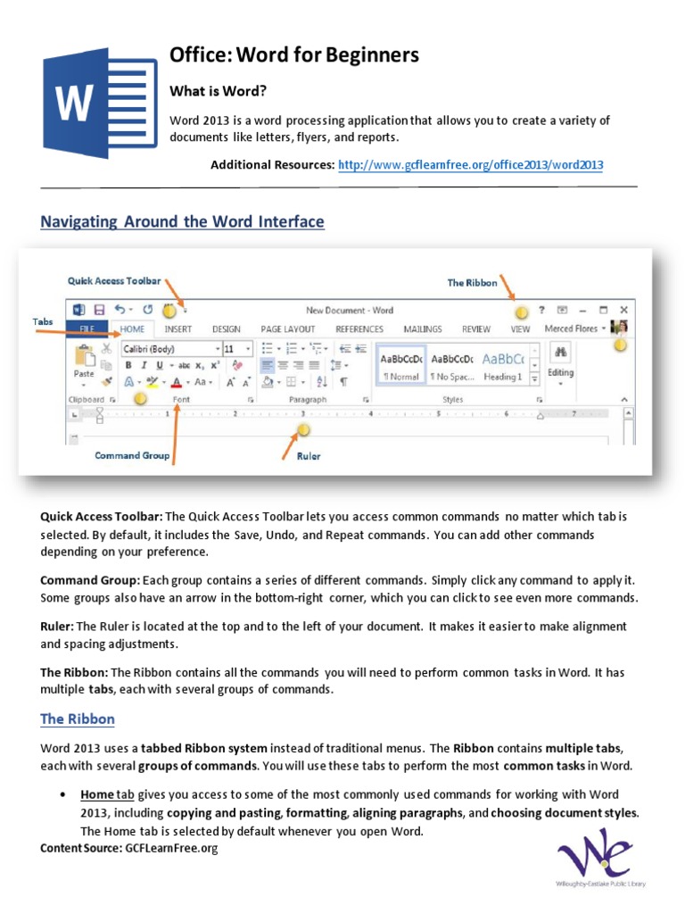 Word 2013 For Beginners Handout | PDF | Microsoft Word | Page Layout