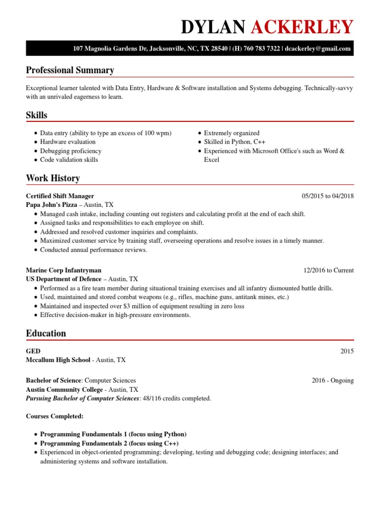 Resume 1 Pdf Debugging Computer Programming